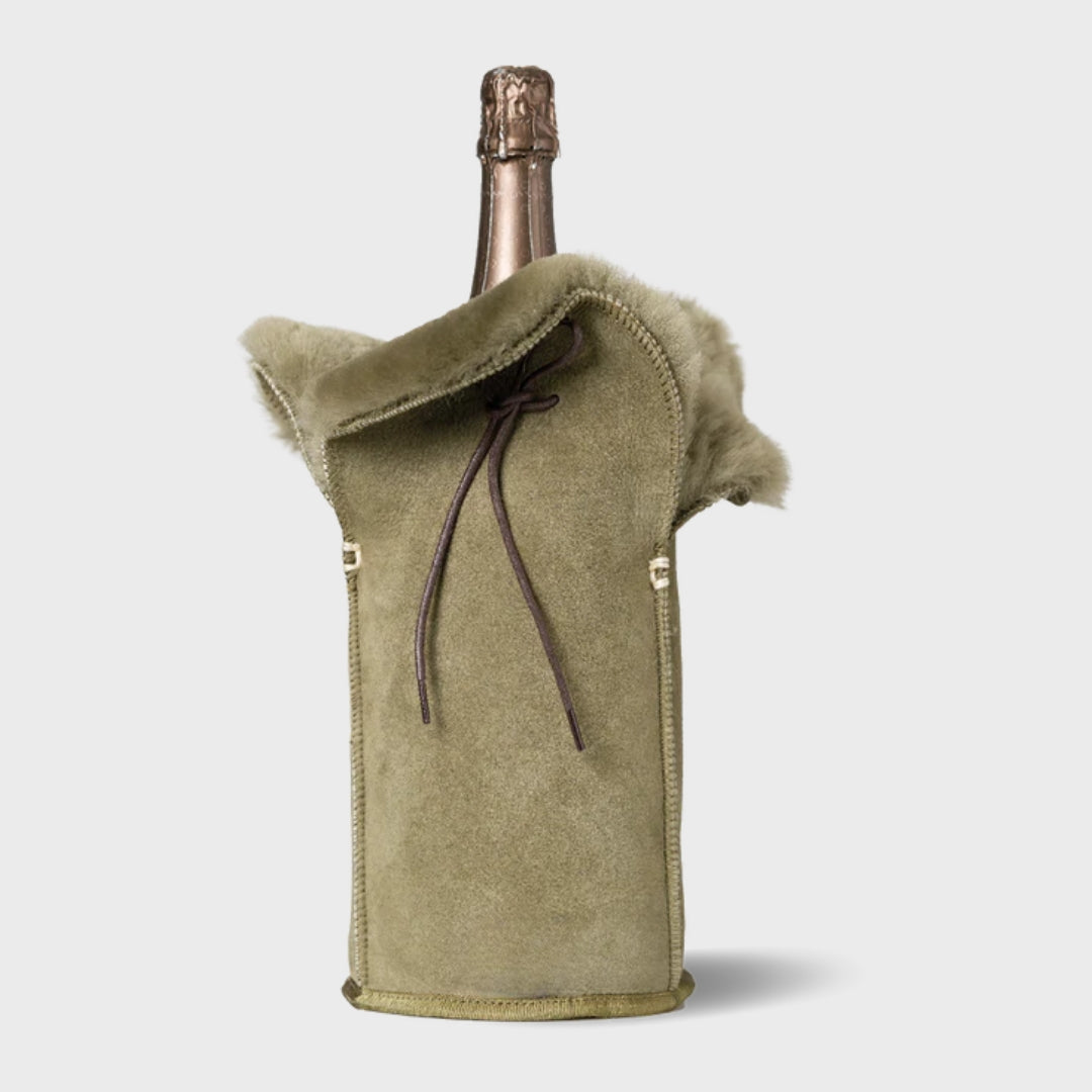 Luxury Khaki Sheepskin Magnum Bottle Cooler